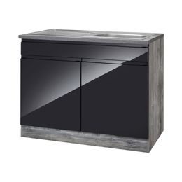 Spülenschrank KOCHSTATION, B:100cm H:85cm T:60cm, schwarz, Holzwerkstoff, MDF, Küche, Schränke, "KS-Virginia", 100 cm breit, inklusive Einbauspüle