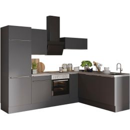 Winkelk&uuml;che KOCHSTATION, B:270cm H:212cm T:60cm, grau, Komplettk&uuml;chen-Sets, "KS-Aken", wahlweise mit E-Ger&auml;ten und Stellvariante Sp&uuml;le links oder