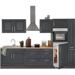 Küchenzeile KOCHSTATION, B:300cm T:60cm, grau, Komplettküchen-Sets, "KS-Stockholm", Breite 300 cm, mit hochwertigen MDF Fronten im Landhaus-Stil