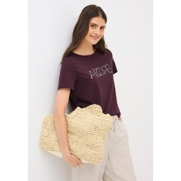 Cecil Damen T-Shirt, rot, Gr. XXL, bedruckt, Jersey, Obermaterial: 50% Baumwolle, 50% Polyester, Shirts, in Ausbrenner-Optik mit Wording