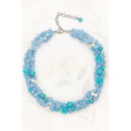 Damen Kette mit Anhänger "Rosalia", blau, Basic, Collezione Alessandro, Glas, Halsketten, Romantisches Blütendesign mit Glassteinen