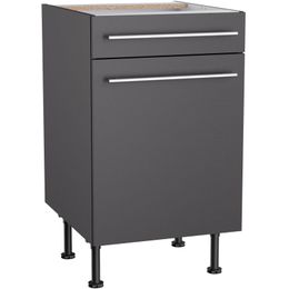 Unterschrank KOCHSTATION, B:50cm H:87cm T:58,4cm, grau, Spanplatte, K&uuml;che, Schr&auml;nke, "KS-Bern2", Breite 50 cm, 1 T&uuml;r, 1 Schubkasten, 1 Einlegeboden