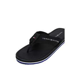 Tommy Hilfiger Herren Zehentrenner "HILFIGER LEATHER BEACH SANDAL", Gr. 45, schwarz, Baumwolle, unifarben, Schuhe, Sommerschuh, Strandschuh mit Logo