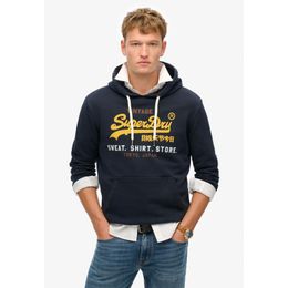 Superdry Herren Kapuzensweatshirt "VL CALI RELAXED HOOD", blau, Gr. L, bedruckt, angeraute Sweatware, Obermaterial: 80% Baumwolle, 20% Polyester,