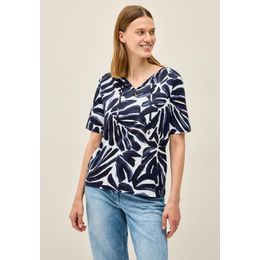 Tunikashirt Cecil, Damen, Gr. S (38), blau (urban dunkelblau), Stoff, 50% Modal, 50% Baumwolle, bedruckt, normal normal, Rundhals, abgesteppt, Shirts, mit Bl&auml;ttermuster