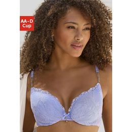 Lascana Damen Push-up-BH "Dalia", Gr. 70, blau, Microtouch, Obermaterial: 55% Polyester, 39% Polyamid, 6% Elasthan, BHs, mit edlen Strasssteinchen an