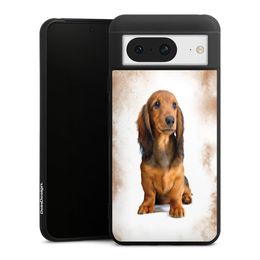 DeinDesign Google Pixel 8 Handy Premium Silikon H&uuml;lle Handyh&uuml;lle schwarz Case Pet Dachshund Dog Silikon Premium Case