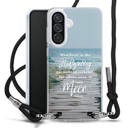 DeinDesign Galaxy A56 5G Handy Carry Case H&uuml;lle mit Band Handykette zum Umh&auml;ngen schwarz Statement Beach Spruch Carry Case