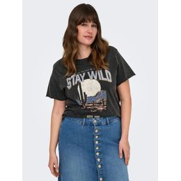 T-Shirt Only CARMAKOMA "CARLUCY LIFE REG S/S TOP JRS NOOS", Damen, Gr. L, schwarz (schwarz print:texana wild), Jersey, Obermaterial: 100% Baumwolle, bedruckt, regular fit normal, Rundhals, Shirts T-Shirt