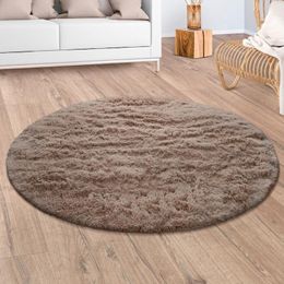 Paco Home Hochflor-Teppich »Silky 591« rund 37 mm Höhe Uni Farben, besonders weich und kuschelig taupe Obermaterial: 100% Polyester Ø 200 cm 1 Stk.