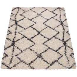 Paco Home Hochflor-Teppich »Kalmar 450« rechteckig 44 mm Höhe Shaggy, Scandi Design, modernes Rauten Muster, weich & kuschelig creme/anthrazit...