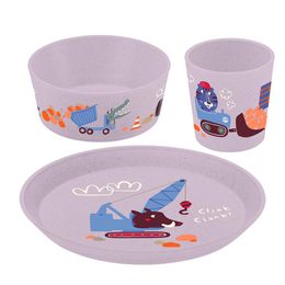Koziol Kids Kindergeschirr-Set 3-tlg. organic grey trucks - Kunststoff und Melamin Geschirr-Sets