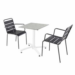 Stuhl Gartentisch aus Betonlaminat und 2 graue Sessel - Oviala Opéra