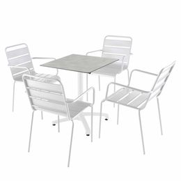Tisch 70x70 cm kippbar hellgrau und 4 Stühle aus Weißmetall - Oviala Opéra