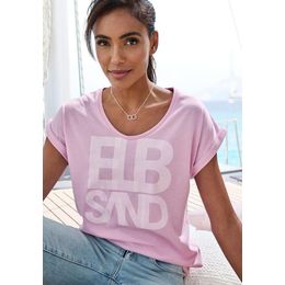 ELBSAND T-Shirt 'Eldis' violett Gr. M (38) f&uuml;r Damen. Rundhals und Logodruck. Figurumspielend. Nachhaltig.
