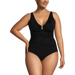 LANDS' END Badeanzug mit Ringdetail und V-Ausschnitt, Damen,  Schwarz, Nylon-Mischung, by Lands' End