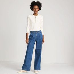 LANDS' END Soft Denim Weite High Waist Bundfalten-Jeans, Damen,  Blau, Baumwolle/Elasthan, by Lands' End