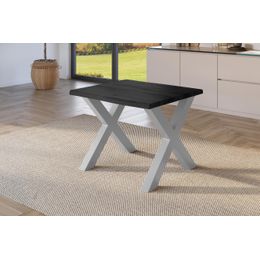 Esstisch 80x80 cm Baumkante Holz Grau-Optik X-Gestell Metall silber JULIUS