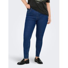 Skinny-fit-Jeans Only CARMAKOMA "CARHUSH MID SKINNY ANK RW DNM AKM187", Damen, Gr. 48, Länge 32, blau (dunkelblau denim), Denim/Jeans, Obermaterial: 78% Baumwolle, 21% Elasthan, 1% sonstige Fasern, unifarben, skinny fit knöchelfrei, Jeans
