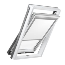 Dachfenster mit verdunkelndem Innenrollo in Wei&szlig;, PVC, Schwingfl&uuml;gel, RoofLite+ made by Velux Group, Solid PVC, Innen Wei&szlig;, au&szlig;en Anthrazit