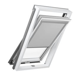 Dachfenster mit verdunkelndem Innenrollo in Hellgrau, PVC, Schwingfl&uuml;gel, RoofLite+ made by Velux Group, Solid PVC, Innen Wei&szlig;, au&szlig;en Anthrazit