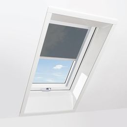 Dachfenster mit lichtdurchl&auml;ssigem Innenrollo in Dunkelgrau, PVC, Schwingfl&uuml;gel, Ropal made by Roto, R4/7, Innen Wei&szlig;, au&szlig;en Anthrazit