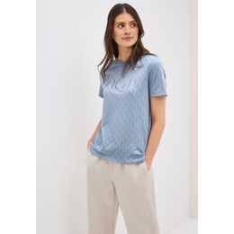 T-Shirt Cecil, Damen, Gr. M (40), blau (mountain blau), Jersey, Obermaterial: 50% Baumwolle, 50% Polyester, bedruckt, normal h&uuml;ftbedeckend, Rundhals, Shirts T-Shirt, in Ausbrenner-Optik mit Wording