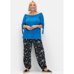 Schlupfhose sheego, Damen, Gr. 46, Normalgr&ouml;&szlig;en, schwarz-wei&szlig; (schwarz, wei&szlig;), 100% Viskose, bedruckt, gebl&uuml;mt, gemustert, Hosen Schlupfhose