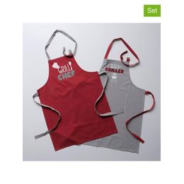 Boltze 2er-Set: Sch&uuml;rzen "Grillzeit" in Rot/ Hellgrau - (L)84 x (B)60 cm - 30% | Tischwaesche
