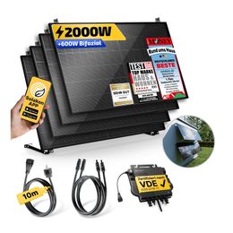 Balkonkraftwerk 2000W/800W Solaranlage mit Wand/Gartenhaus Halterung Steckerfertig WIFI Komplettset Photovoltaik Anlage 800W, Kabell&auml;nge: 10m