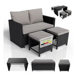 Juskys 2in1 Polyrattan Relax Gartenm&ouml;bel Set Jamaika - Lounge f&uuml;r Balkon & Outdoor, Balkonm&ouml;bel schwarz/ grau