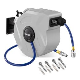 Masko&reg; Automatik Druckluftschlauch Aufroller &ndash; Schlauchtrommel mit 1/4" Anschluss, Schlauchaufroller, Wandhalterung, Tragegriff, 180&deg; schwenkbar, Schlauchbremse, vormontiert & sofort einsatzbereit