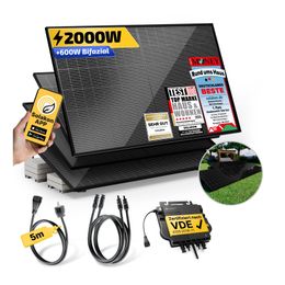 Balkonkraftwerk 2000W/800W Solaranlage mit Garten Halterung Steckerfertig WIFI Komplettset Photovoltaik Anlage 800W, Kabell&auml;nge: 5m