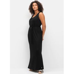 Maxikleid sheego "Maxikleid", Damen, Gr. 46, Normalgrößen, schwarz, 95% Viskose, 5% Elasthan, unifarben, lang, Rundhals, Kleider