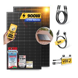 Balkonkraftwerk 900W/800W Solaranlage mit Dach Halterung (Paarmontage) Halterung Steckerfertig WIFI Komplettset Photovoltaik Anlage 800W, Kabell&auml;nge: 5m