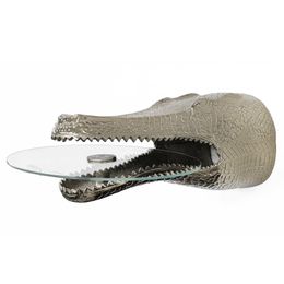 Riess Ambiente riess-ambiente Design H&Atilde;&curren;ngetisch WILDLIFE CROCODILE 60cm silber Metall Krokodil Beistelltisch