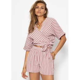 SASSYCLASSY Gestreifte Musselin Wickel Bluse in Altrosa | Gr.: S