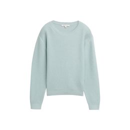 Tom Tailor Denim Damen Strickpullover mit Rundhalsausschnitt, blau, Uni, Gr. L