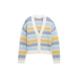 Tom Tailor Denim Damen Relaxed Fit Cardigan mit Streifenmuster, blau, Gestreift, Gr. XL