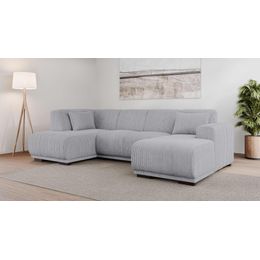 Wohnlandschaft Home Affaire, B:300cm H:85cm T:162cm, grau, 100% Polyester, Sofas, "BORNHOLM U-Form mit Recamiere rechts/links, B/T/H: 300/162/85 cm",