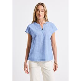 Street One Damen Shirtbluse, blau, Gr. 38, unifarben, Web, 100% Baumwolle, Blusen, aus reiner Baumwolle
