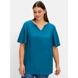 sheego Damen Longbluse, blau, Gr. 40, unifarben, 100% Viskose, Blusen