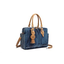 Damen Schultertasche "Denim", Collezione Alessandro, blau, Baumwolle, Taschen, aus griffigem Jeansstoff mit Nieten