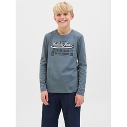 Jack & Jones Jungen Langarmshirt "JJELOGO TEE LS O-NEC 2 COL AW25 NOOS JNR", grau, Gr. 140, JACK & JONES JUNIOR, bedruckt, Single Jersey, Obermaterial: 100%