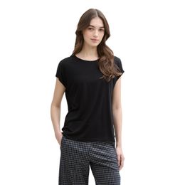 Damen T-Shirt, schwarz, Gr. L, Tom Tailor Denim, Jersey, Obermaterial: 73% Viskose, 27% Polyester, Shirts, mit Rundhalsausschnitt