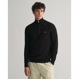 Gant Herren Troyer "COTTON PIQUE HALF ZIP", schwarz, Gr. L, Strick, Obermaterial: 100% Baumwolle, Pullover, mit Piqué-Struktur