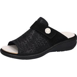 Waldläufer WALDLÄUFER Damen Pantolette "HERIA", Gr. 8,5, schwarz, Nubukleder, Textil, metallic, Schuhe, Bequemschuh, Hausschuh, Sommerschuh in Komfortweite