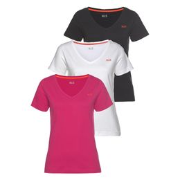 H.I.S. H.I.S Damen T-Shirt "Essential-Basics", pink, Basic, Gr. 40, bestickt, Obermaterial: 100% Baumwolle, Shirts, h&uuml;ftlange Passform, figurumspielender