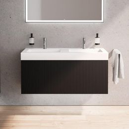neoro n50 stripes Unterschrank B: 120 cm mit 1 Auszug, schwarz matt profiliert, Doppelwaschtisch area, BN0494BBM+BN0156WM,