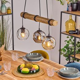 hofstein Ripoll Pendelleuchte Glas 15 cm Naturfarben, Schwarz, 3-flammig